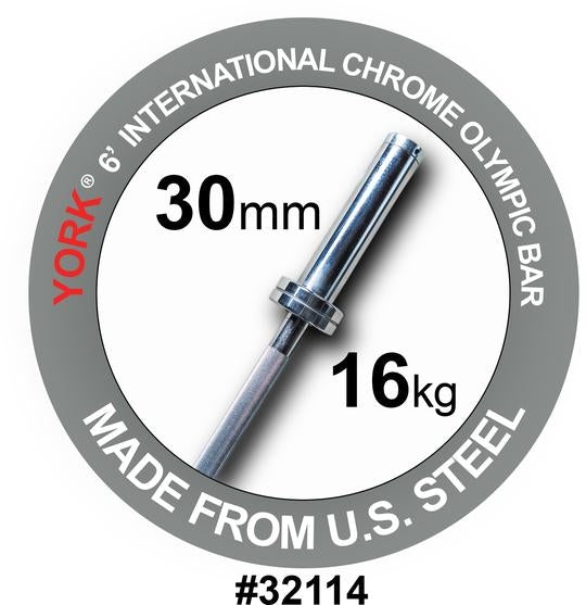 York International Hard Chrome Bar - 6ft (30mm) | Dotmar Fitness